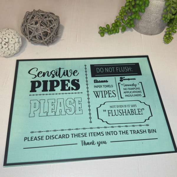 Sensitive Pipes" Acrylic Restroom Sign - Design Co. Studio 2